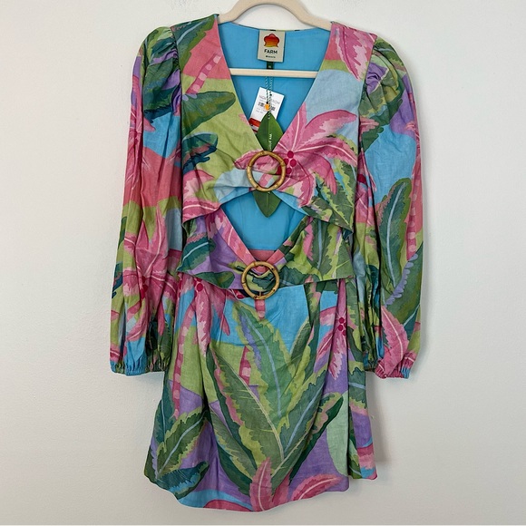 FARM Rio | Dresses | Farm Rio Beach Vibe Linen Mini Dress Tropical ...
